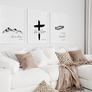 Christian Easter Wall Art Set of 3 | He is Risen Sign Digital Download ...
