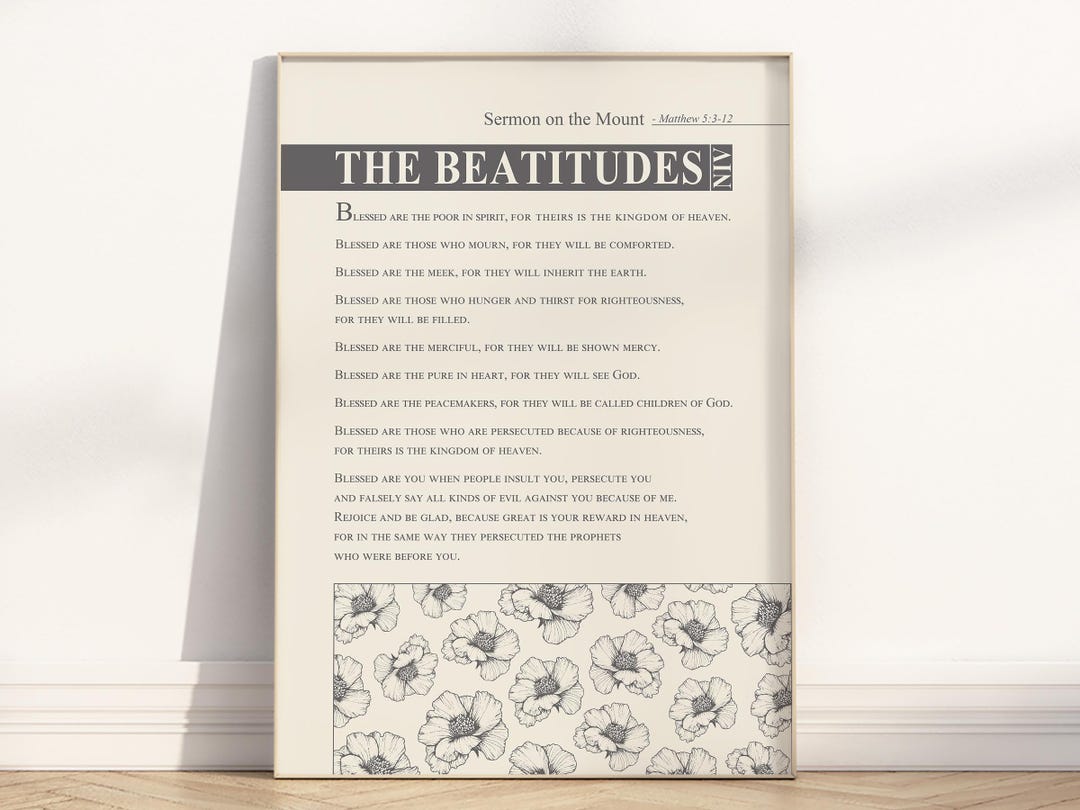 The Beatitudes Bible Verse Wall Art Printable, Matthew 5:3-12 Sermon on ...