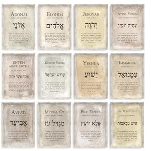 12 Hebrew Names of God Bible Verse Printable Wall Art Gallery Set ...