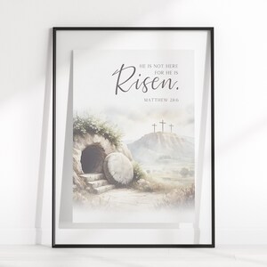 Jesus Empty Tomb Bible Verse Wall Art Printable, Christian Religious He ...