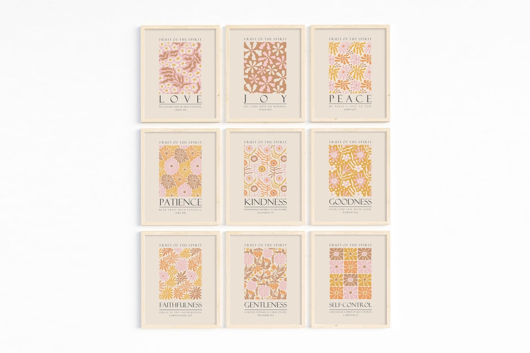 Fruit of the Spirit Bible Verse Printable Wall Art Set of 9, Galatians ...