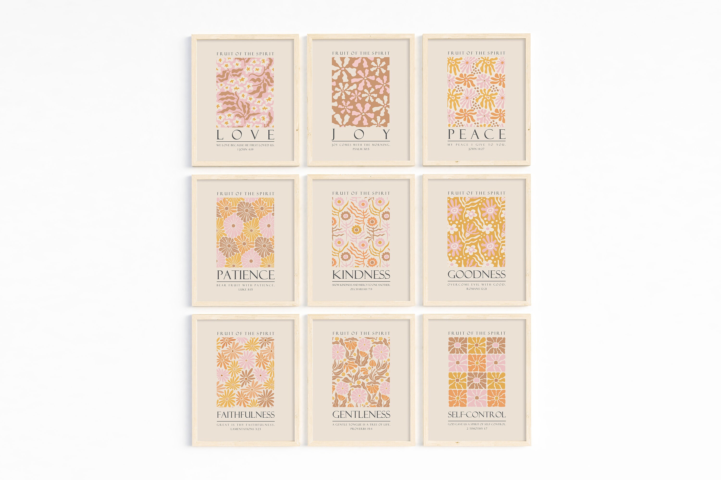 Fruit of the Spirit Bible Verse Printable Wall Art Set of 9, Galatians ...