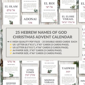25 Hebrew Names of God Christmas Advent Calendar Printable Scripture ...