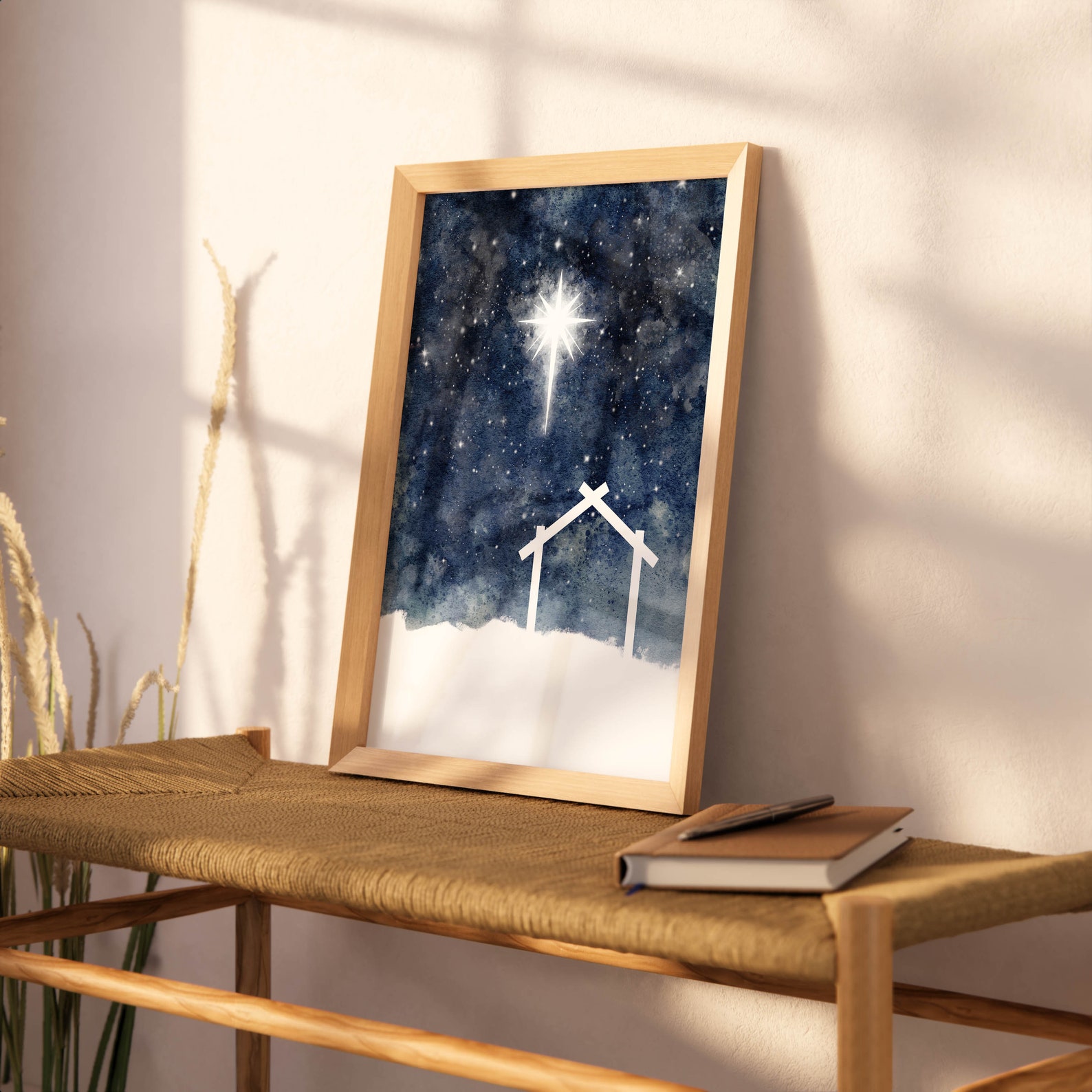 Star of Bethlehem Jesus Stable Christian Printable Wall Art, Modern ...