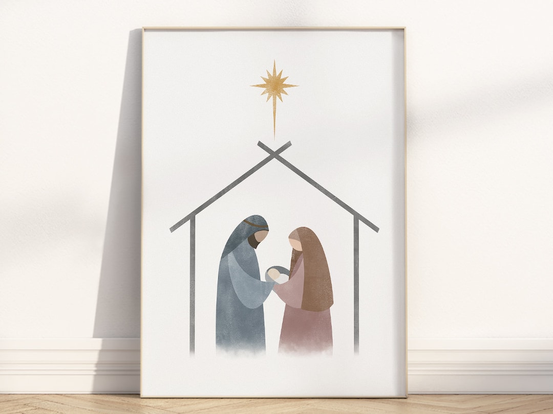 Minimalist Christmas Nativity Scene Printable Wall Art, Modern ...