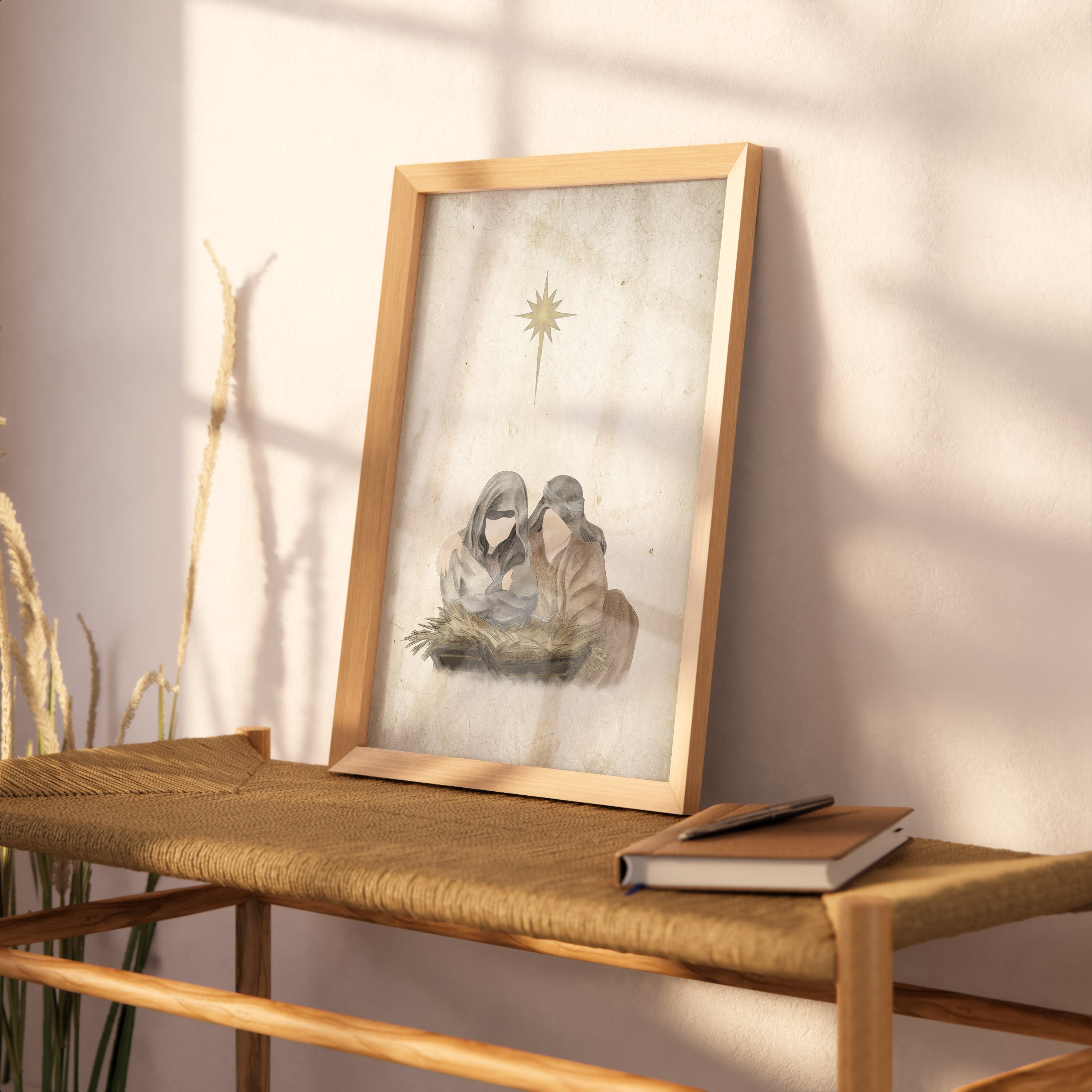 Christmas Nativity Scene Wall Art Printable, Rustic Christian ...