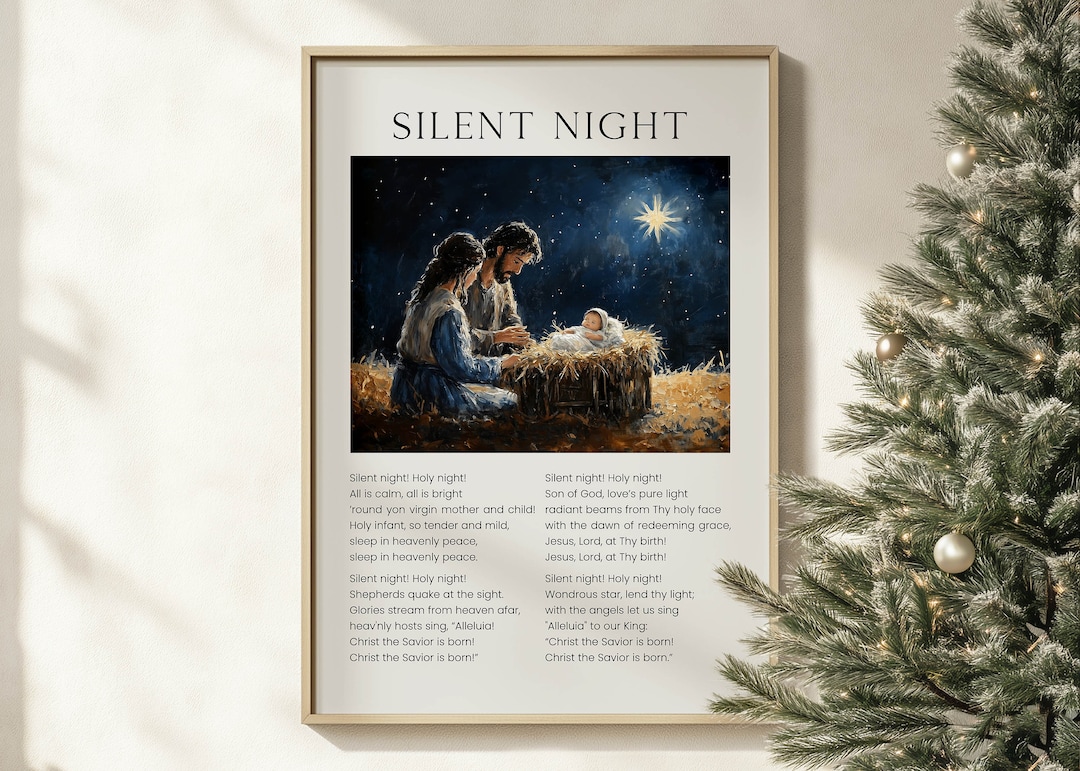 Silent Night Christmas Hymn Printable Wall Art, Christian Church Carol ...