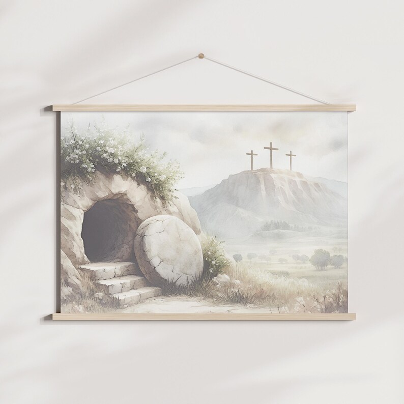 Jesus Empty Tomb Bible Verse Wall Art Printable, Christian Religious He ...