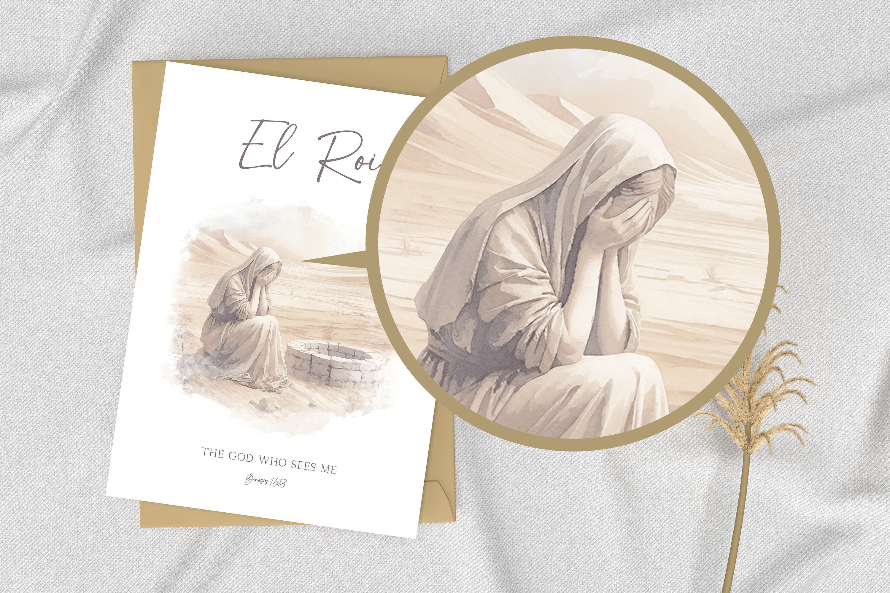 El Roi Hargar in the Desert Bible Illustration Wall Art Printable ...