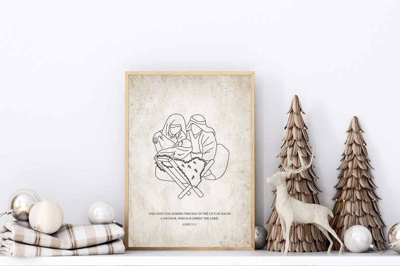 Nativity Scene Christmas Bible Verse Printable Wall Art, Modern ...