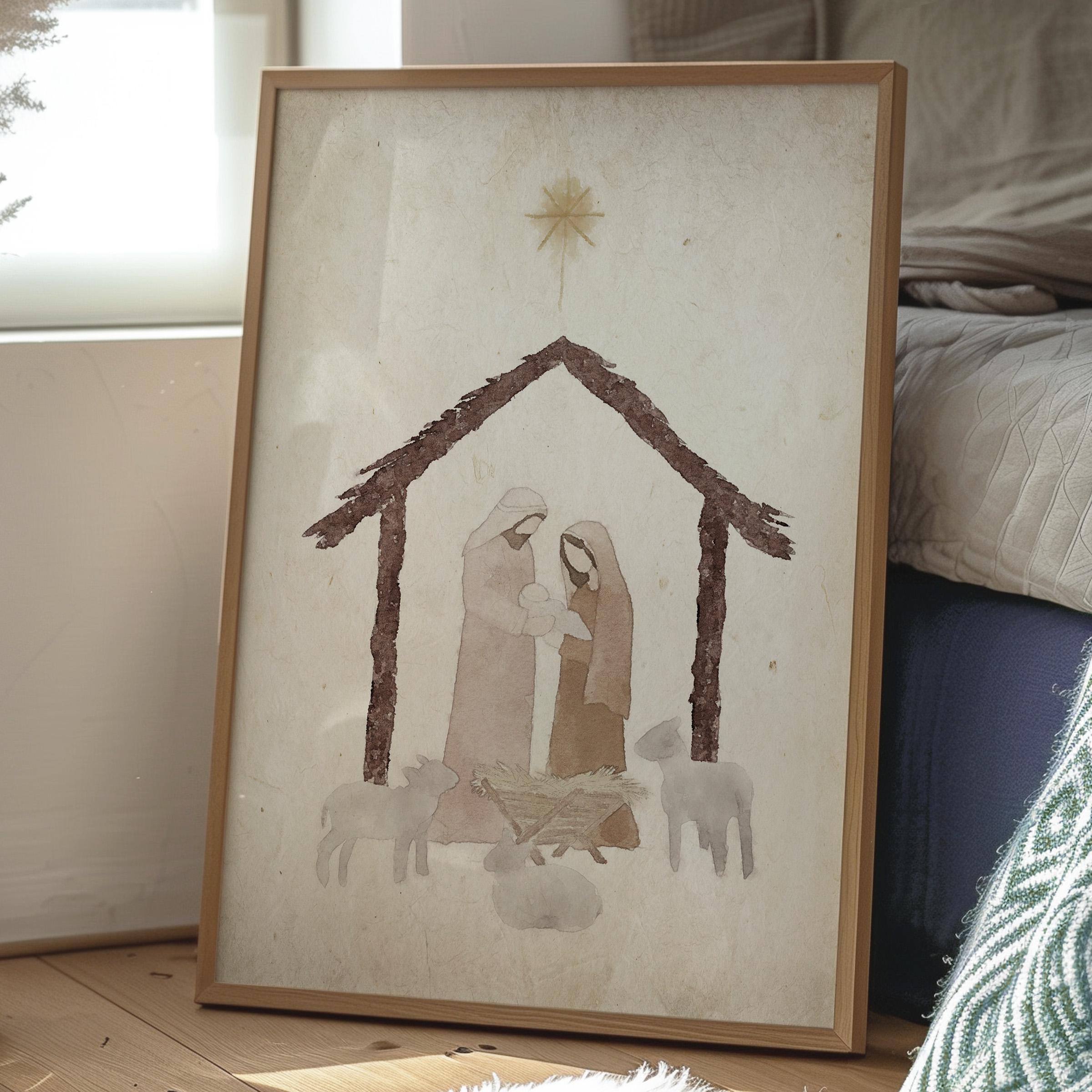 Christmas Nativity Scene Wall Art Printable, Rustic Christian ...