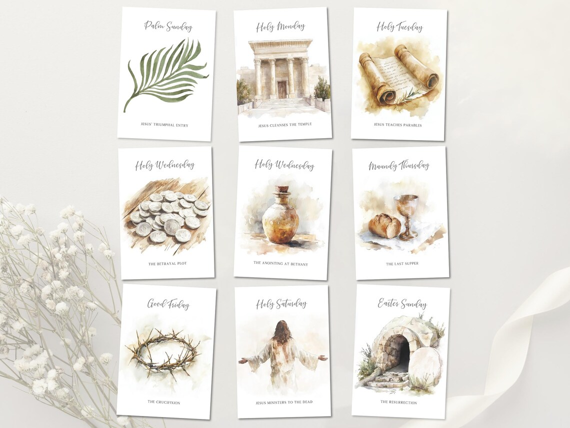 Christian Holy Week Easter Story Cards Printable Wall Art, Religious ...
