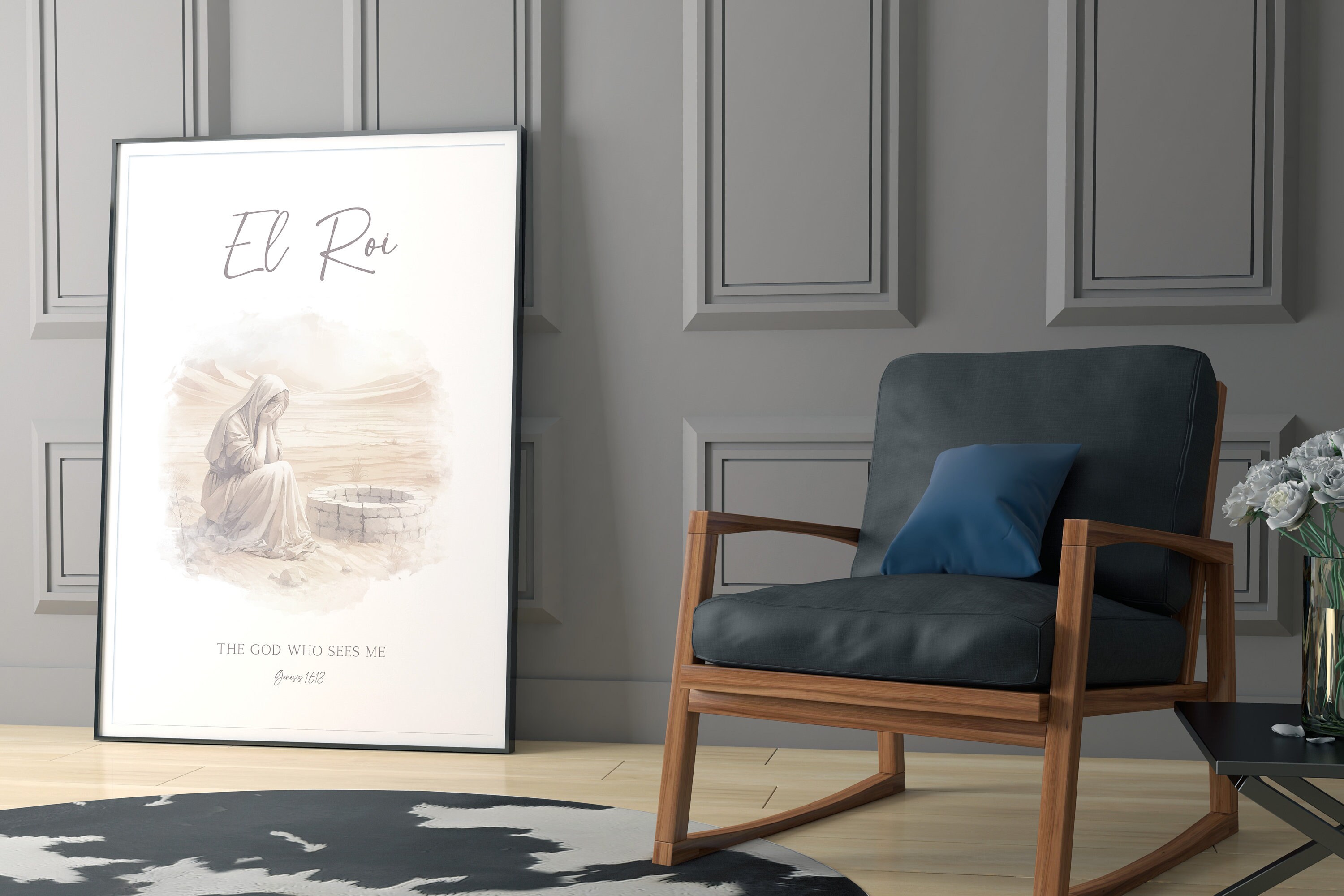 El Roi Hargar in the Desert Bible Illustration Wall Art Printable ...