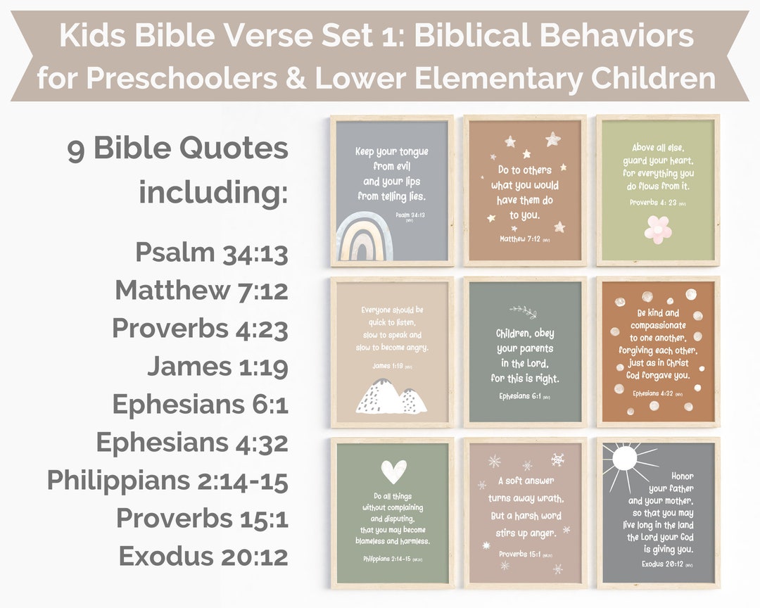 Kids Bible Verse Printable Wall Art, Neutral Color Christian Classroom ...