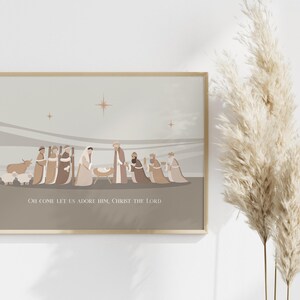 Nativity Scene Christmas Bible Verse Printable Wall Art, Oh Come Let Us ...