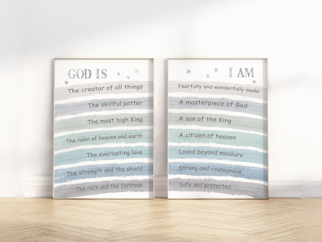 God is & I Am Christian Kids Positive Affirmation Printable Wall Art ...