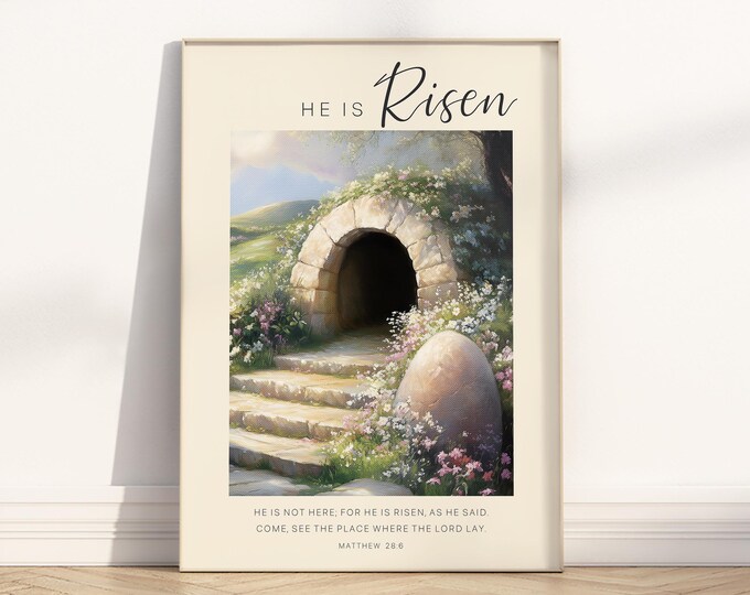 Jesus Empty Tomb Bible Verse Wall Art Poster/cavnas, Matthew 28:6 He is ...