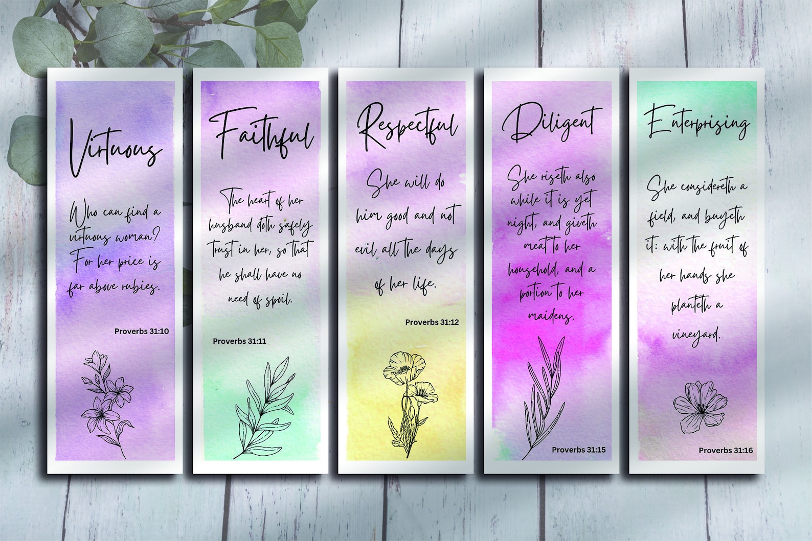 Proverbs 31 Woman Bible Verse Bookmarks Printable, Set of 15 Virtues ...
