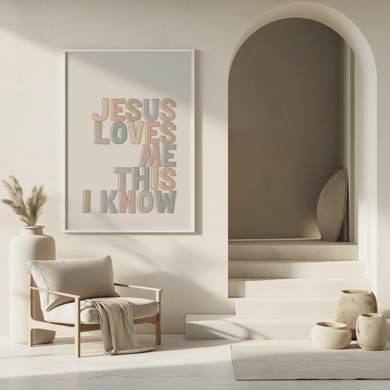 Jesus Loves Me This I Know Printable Wall Art, Boho Christian Nursery ...