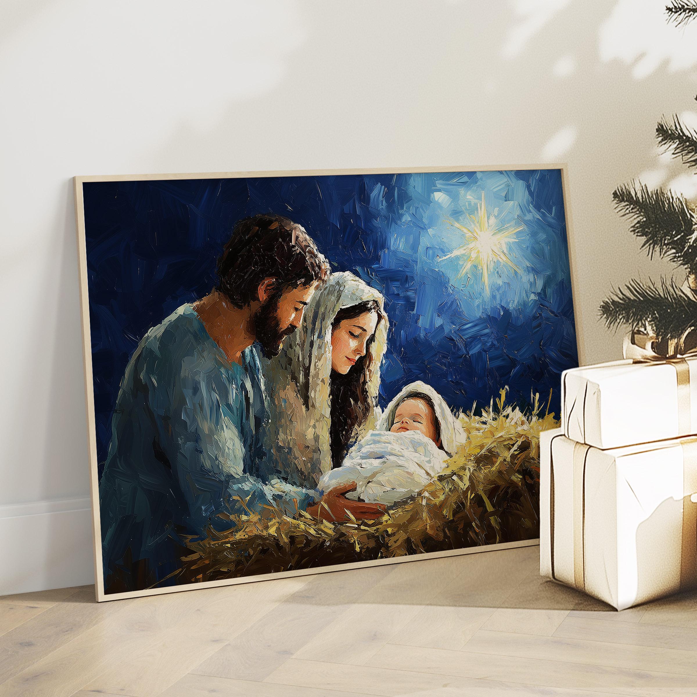 Christmas Nativity Scene Wall Art Printable, Rustic Christian ...