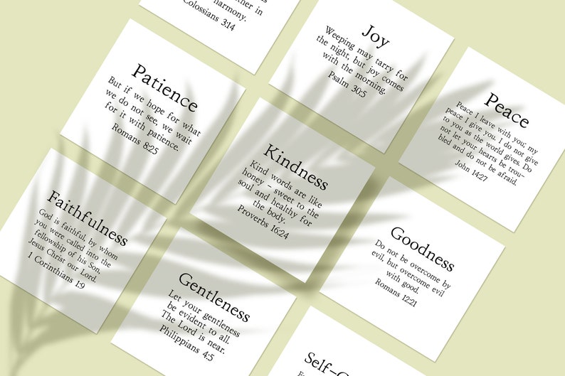 Fruit of the Spirit Bible Verse Cards Printable Set of 10, Galatians 5: ...
