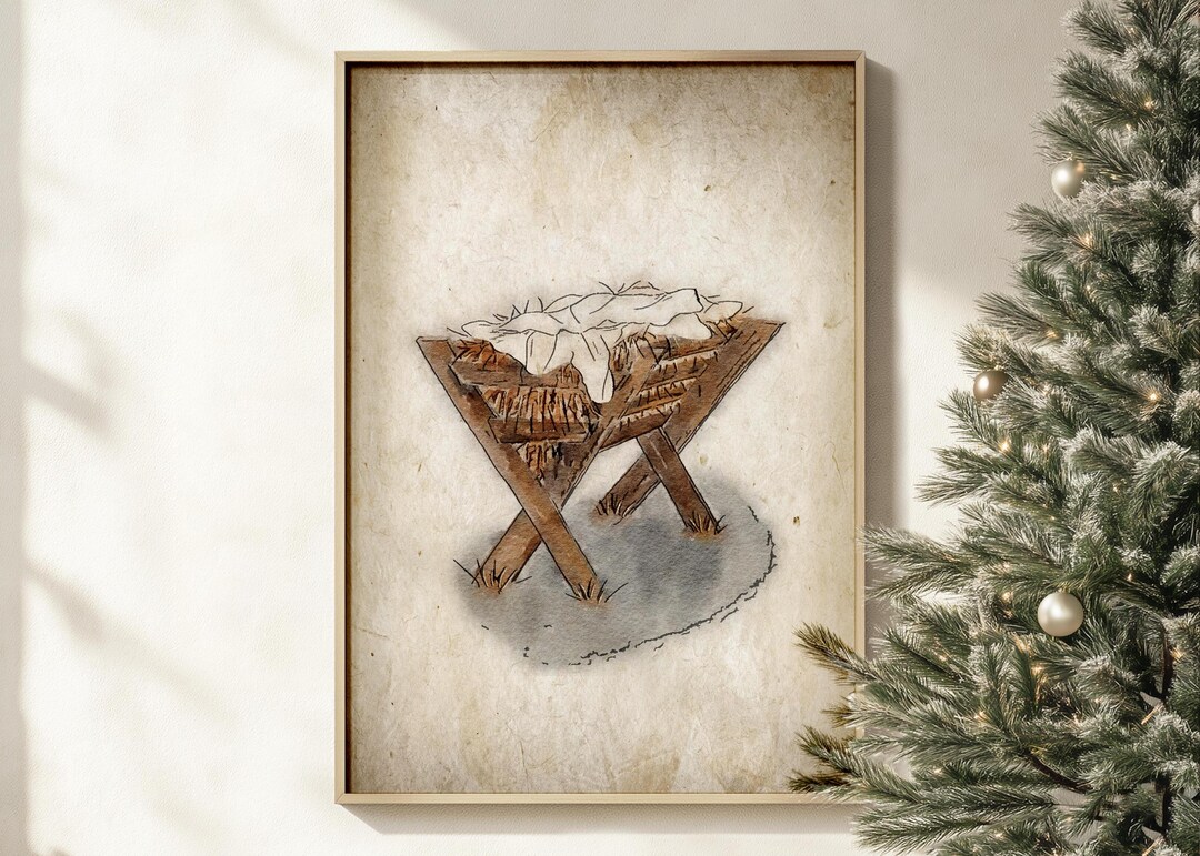 Baby Jesus Manger Scene Watercolor Painting Christmas Printable Wall ...