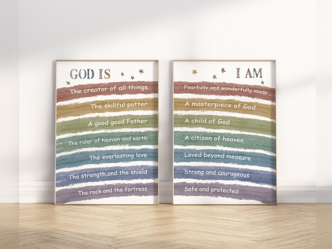 God is & I Am Christian Kids Positive Affirmation Printable Wall Art ...
