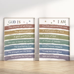 God is & I Am Christian Kids Positive Affirmation Printable Wall Art ...