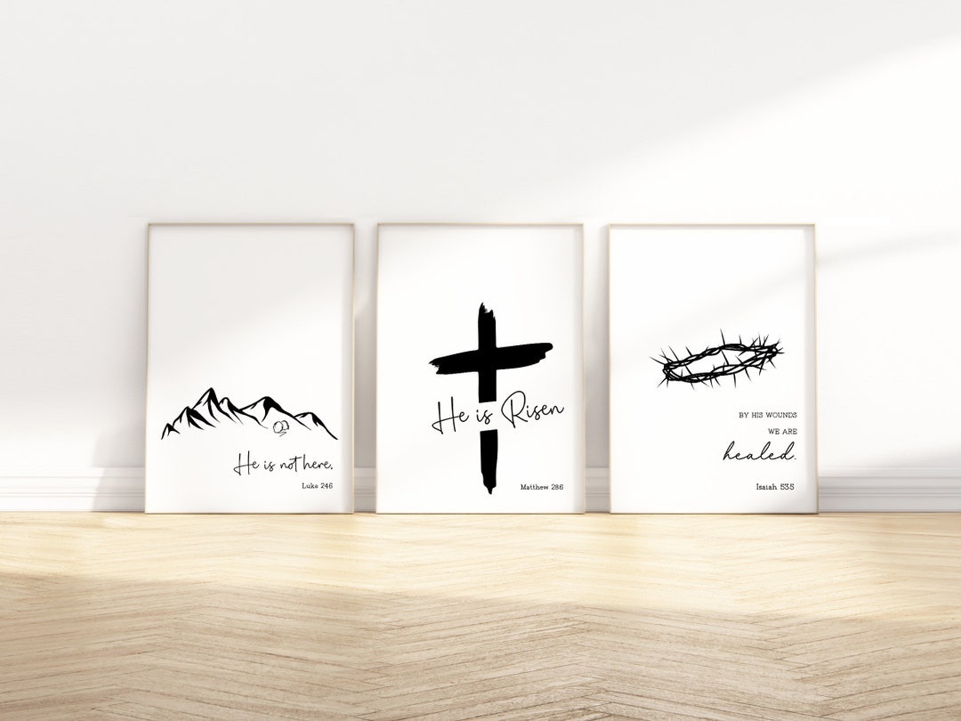 Christian Easter Wall Art Set of 3 | He is Risen Sign Digital Download ...