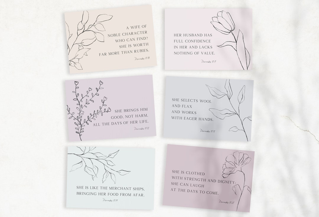 Proverbs 31:10-31 Bible Verse Memory Card Printable, Modern Minimalist ...