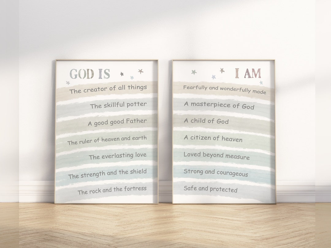 Who God is & Who I Am Christian Kids Affirmation Printable Wall Art ...