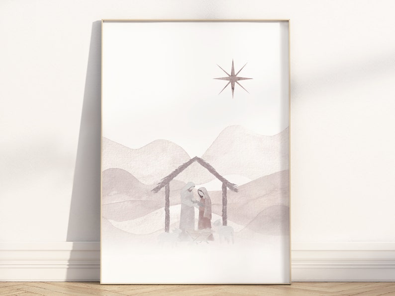 Nativity Scene Boho Abstract Christmas Wall Art Printable, Modern ...