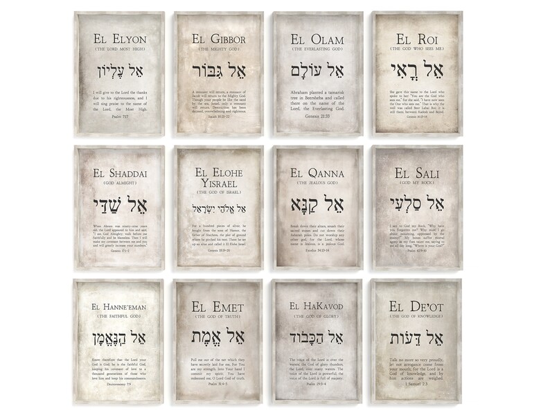12 Hebrew Names of God Bible Verse Printable Wall Art Gallery Set ...