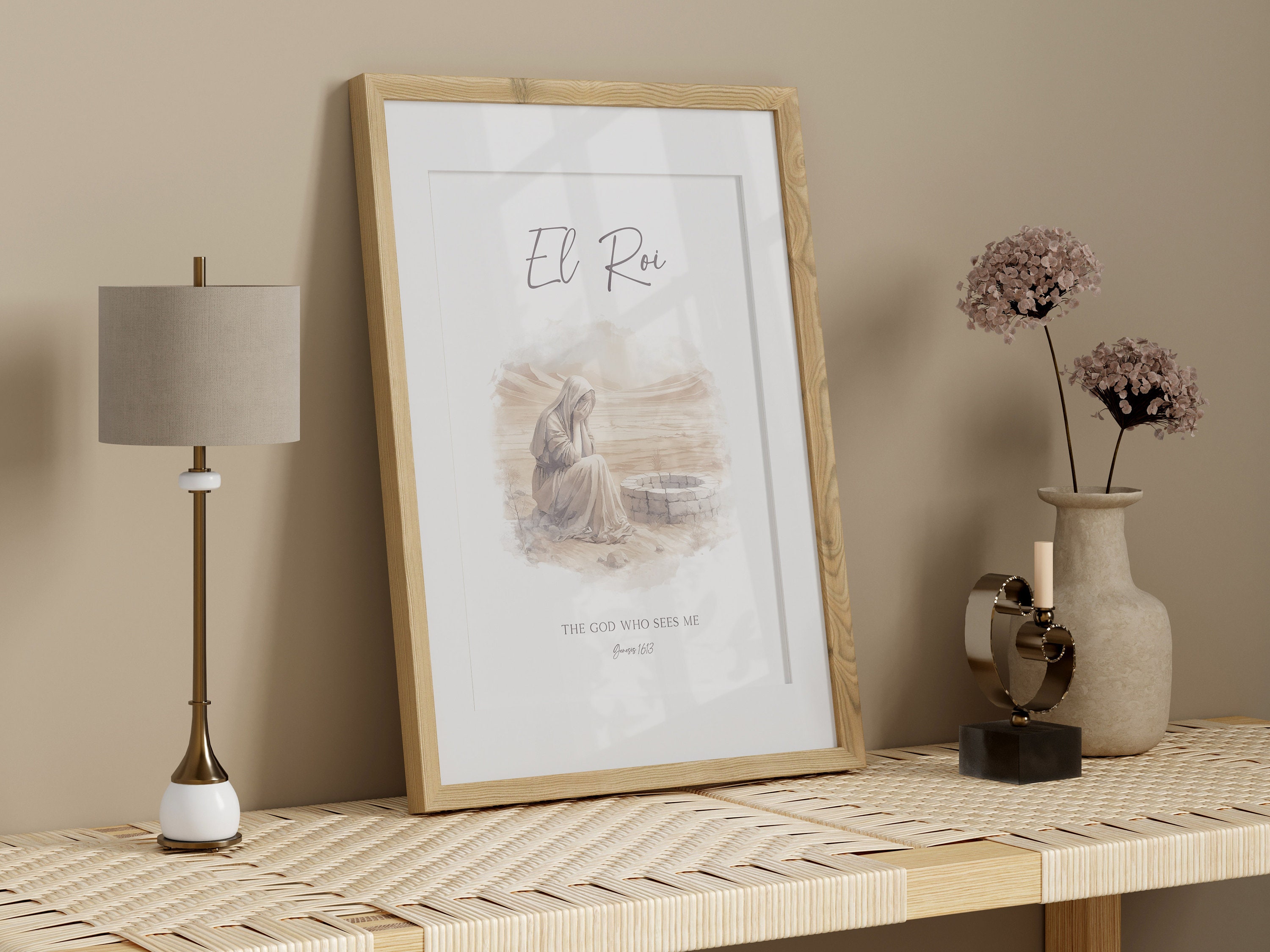 El Roi Hargar in the Desert Bible Illustration Wall Art Printable ...