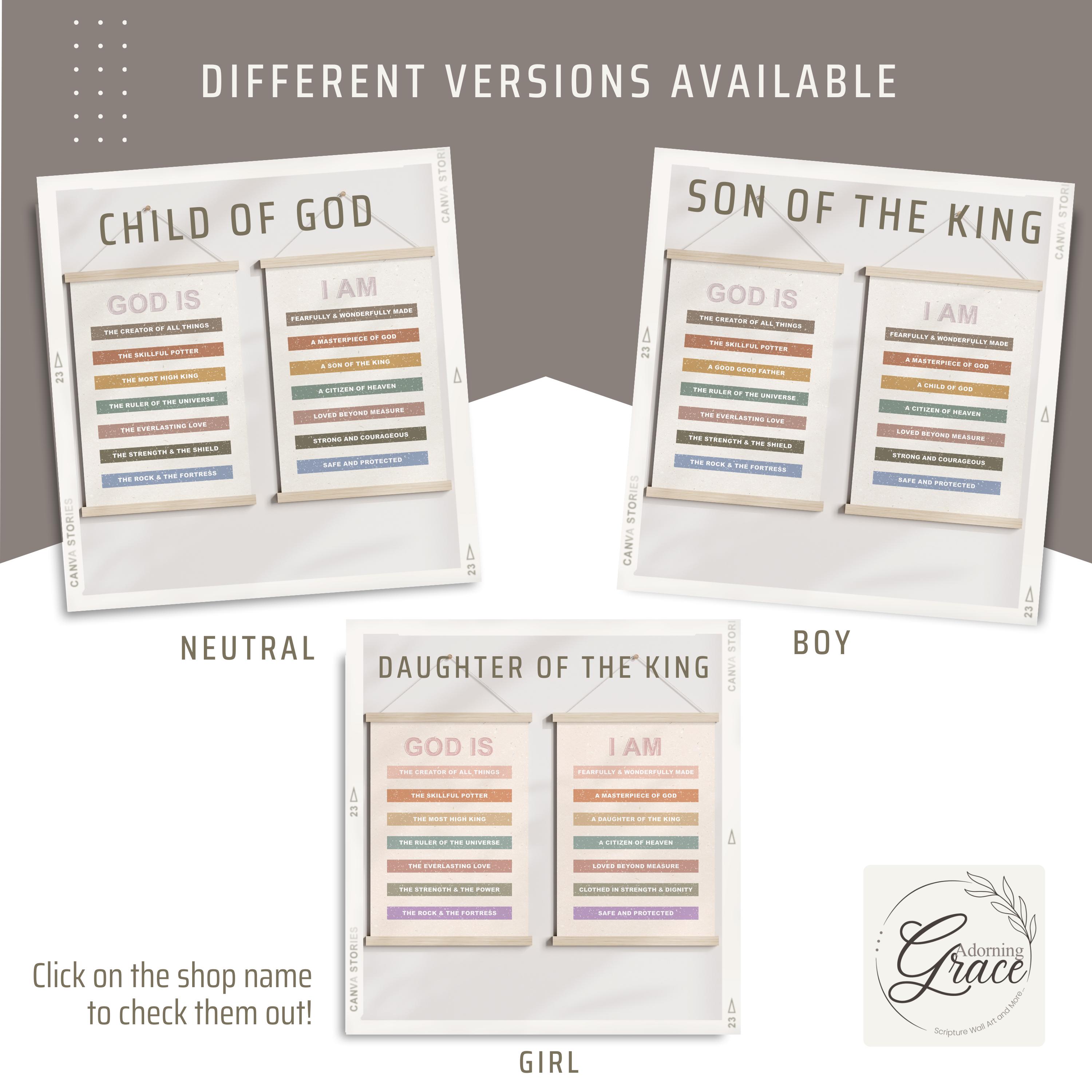 Identity in Christ Kids Affirmation Bible Verse Printable Wall Art, Set ...
