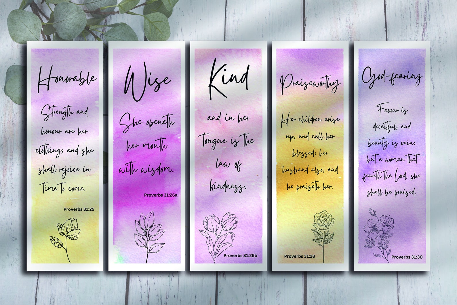Proverbs 31 Woman Bible Verse Bookmarks Printable, Set of 15 Virtues ...