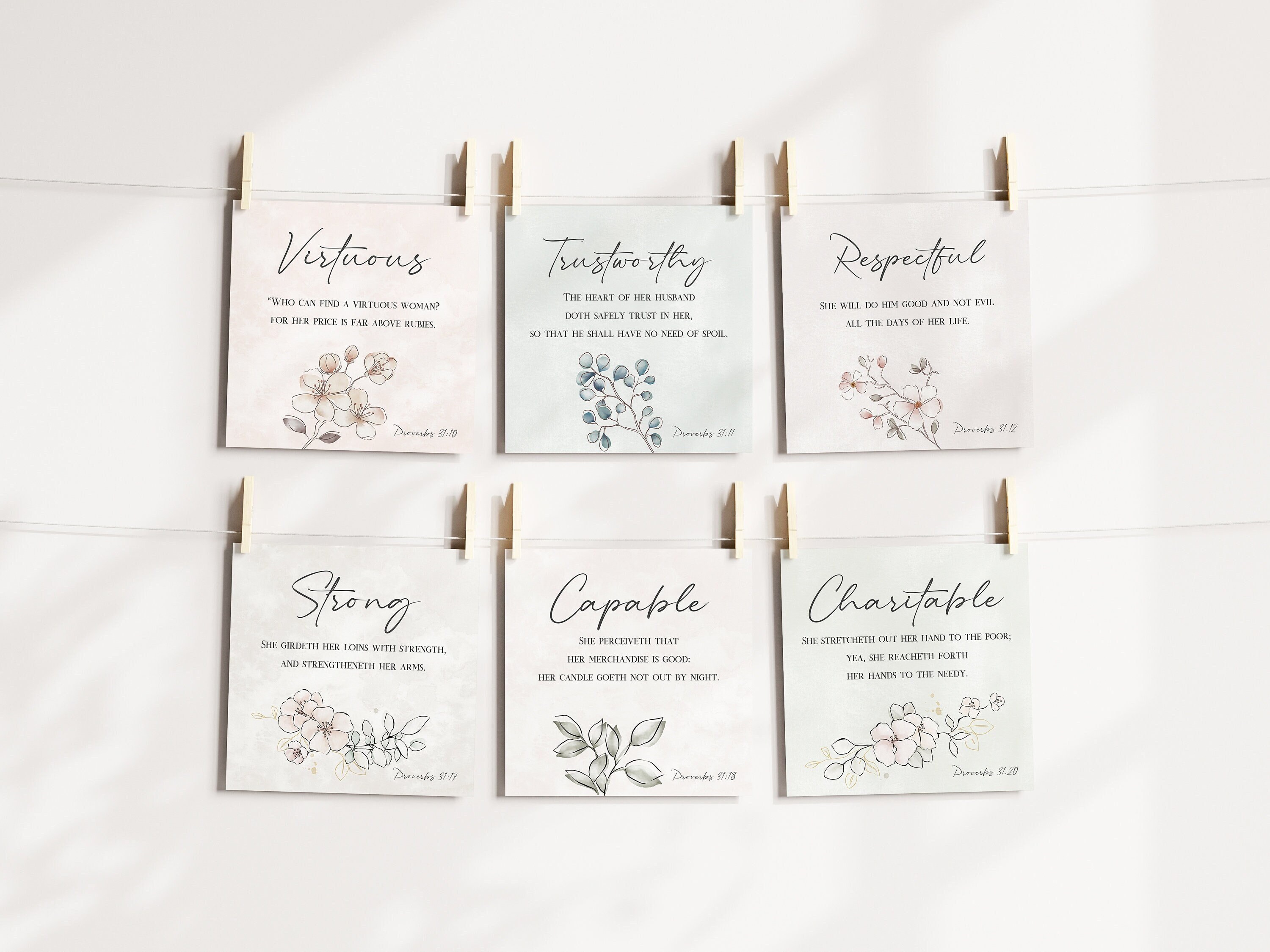 Proverbs 31 Woman 12 Virtues Bible Verse Printable Cards - Etsy