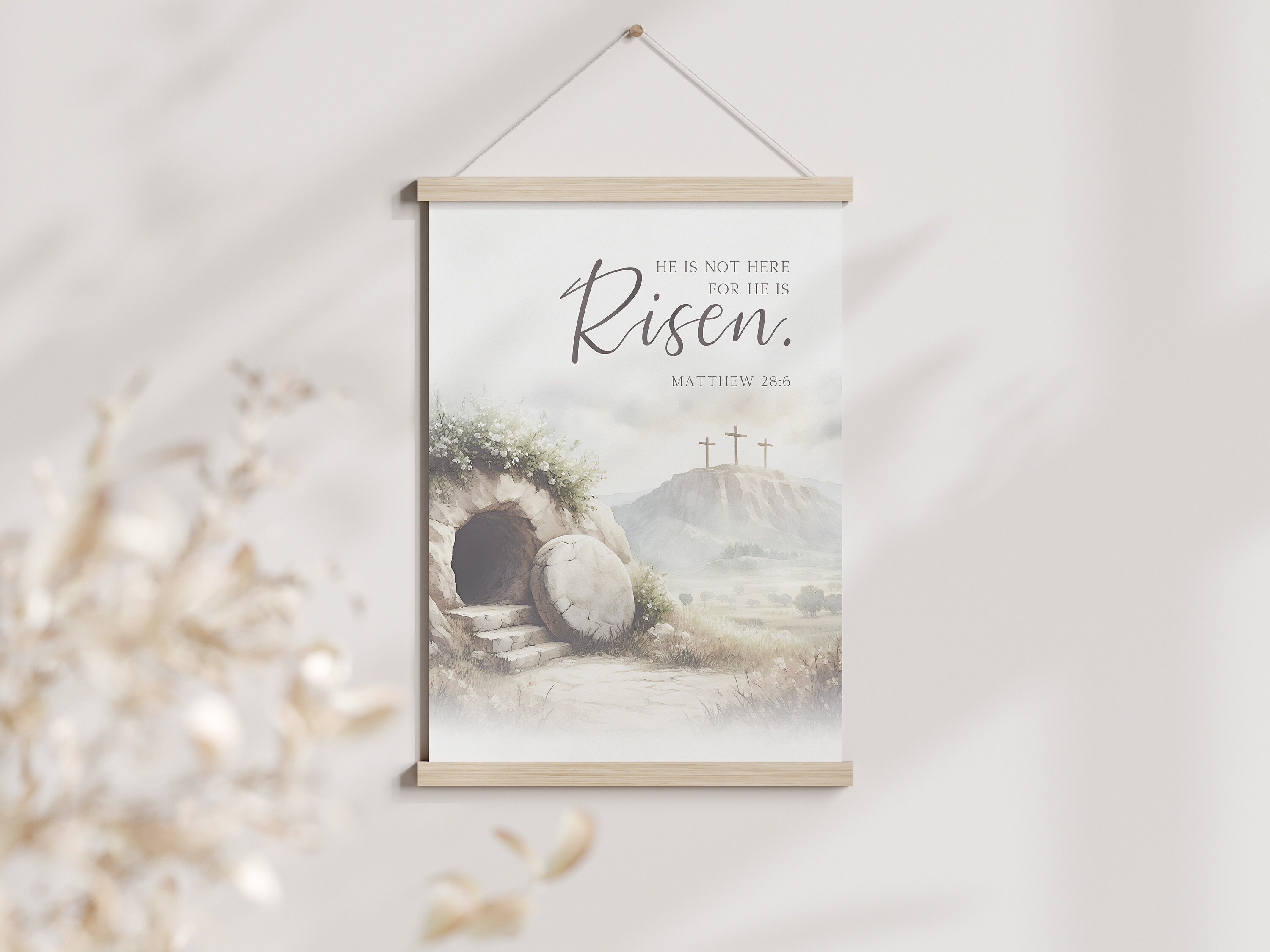 Jesus Empty Tomb Bible Verse Wall Art Printable, Christian Religious He ...