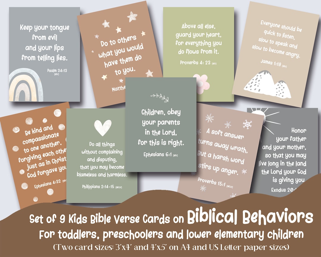 Kids Bible Verse Cards on Biblical Behaviors, Christian Children ...