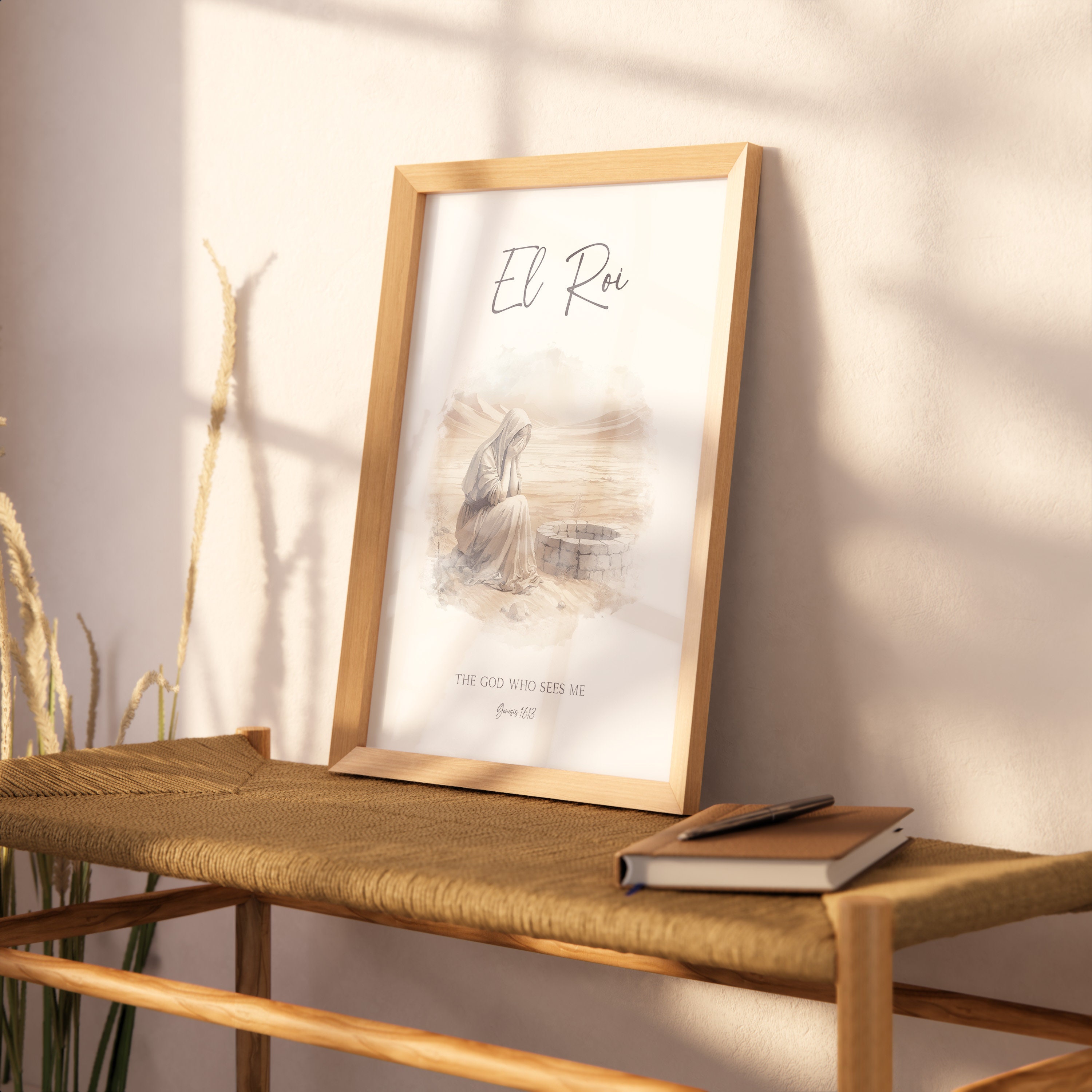 El Roi Hargar in the Desert Bible Illustration Wall Art Printable ...
