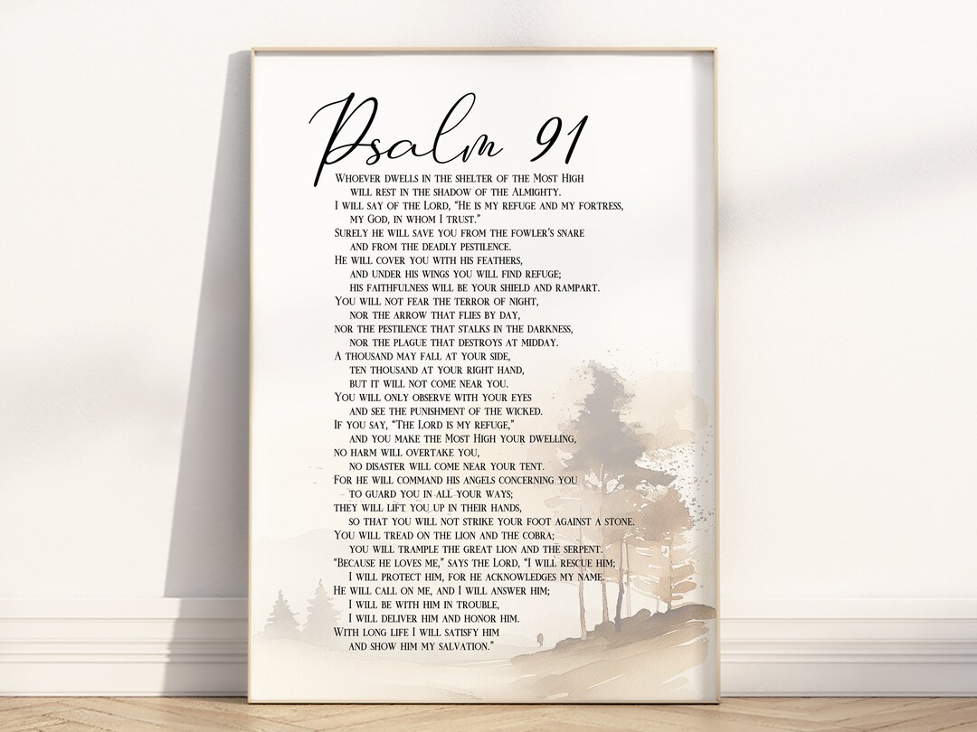Psalm 91 Bible Verse Wall Art Printable, Modern Christian Watercolor ...
