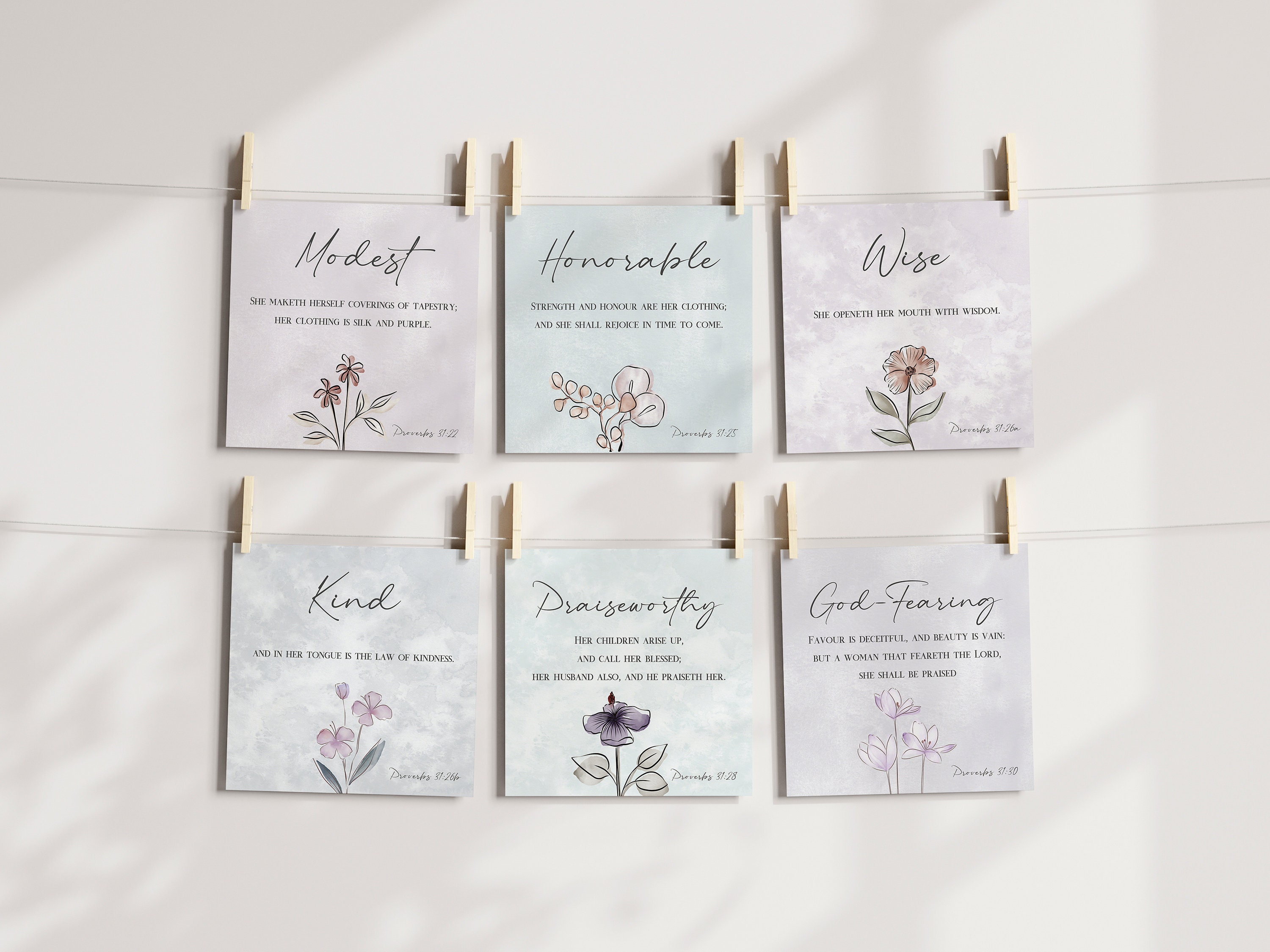 Proverbs 31 Woman 12 Virtues Bible Verse Printable Cards, Modern ...