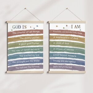 God is & I Am Christian Kids Positive Affirmation Printable Wall Art ...