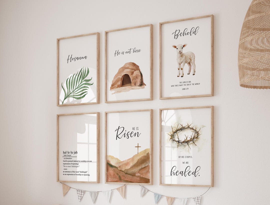 Religious Easter Story Set of 6 Bible Verse Wall Art Printable Gallery ...
