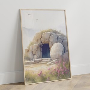 Jesus Empty Tomb Bible Verse Illustration Wall Art Printable, Christian ...