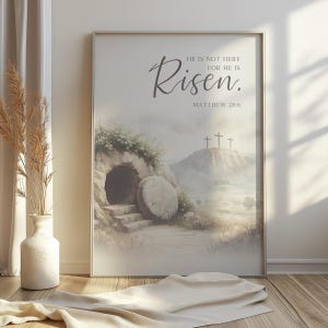 Jesus Empty Tomb Bible Verse Wall Art Printable, Christian Religious He ...