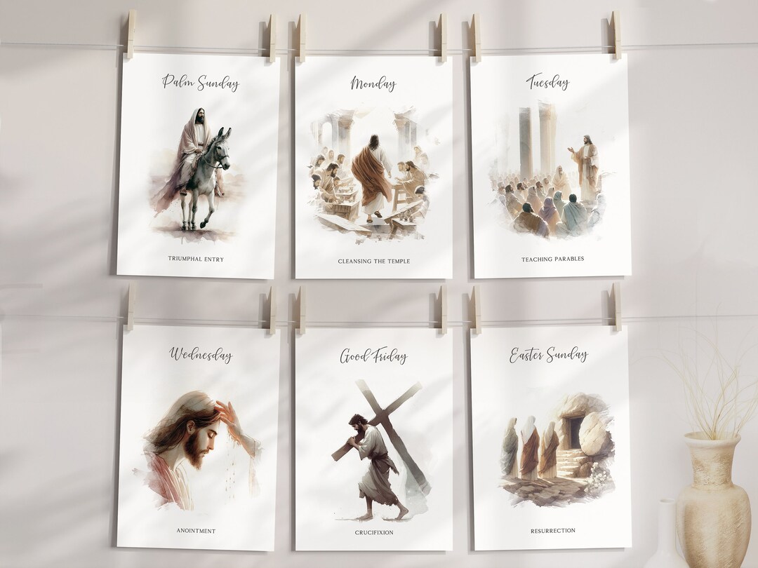 Christian Holy Week Easter Story Card Printable, Religious Watercolor ...