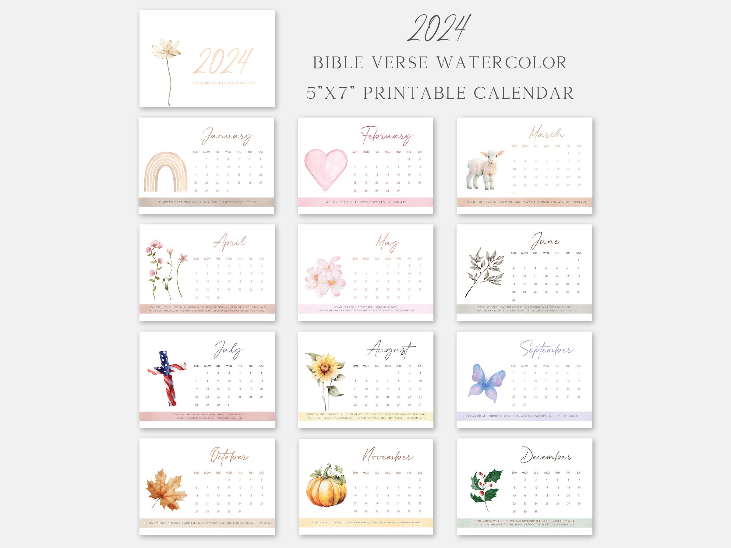 2024 Bible Verse Printable Calendar Cards, Modern Christian Watercolor ... 2024 Bible Verse Printable Calendar Cards, Modern Christian Watercolor ...