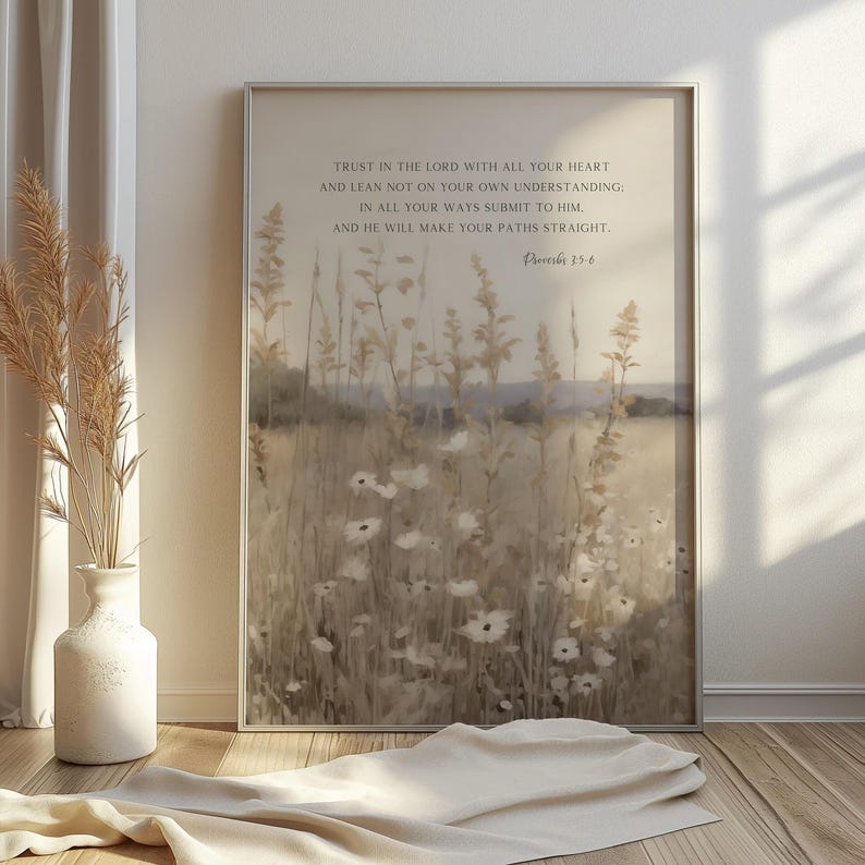 Neutral Wildflower Field Bible Verse Wall Art Printable Gallery Set of ...