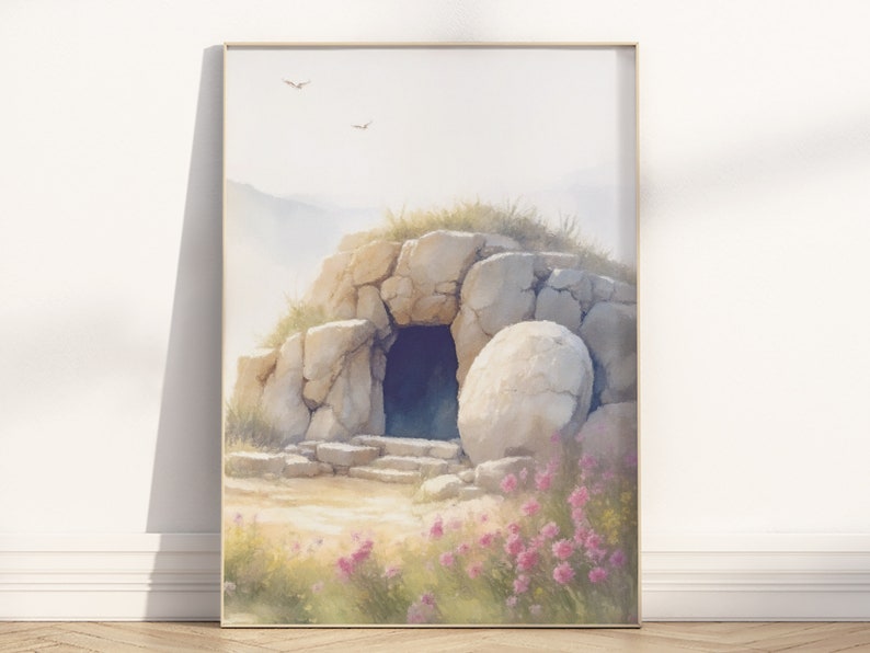 Jesus Empty Tomb Bible Verse Illustration Wall Art Printable, Christian ...